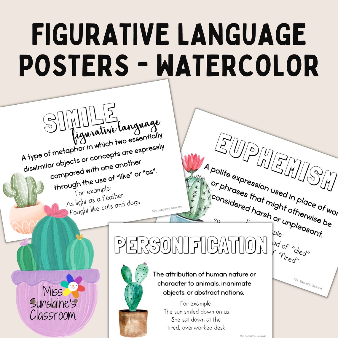 Figurative Language Grammar Literacy Posters Watercolor - Etsy