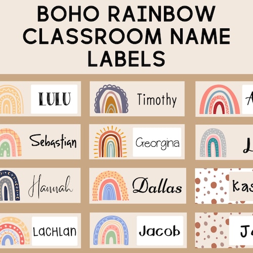 Earthy Boho Rainbow Student Desk Plates Classroom Name - Etsy
