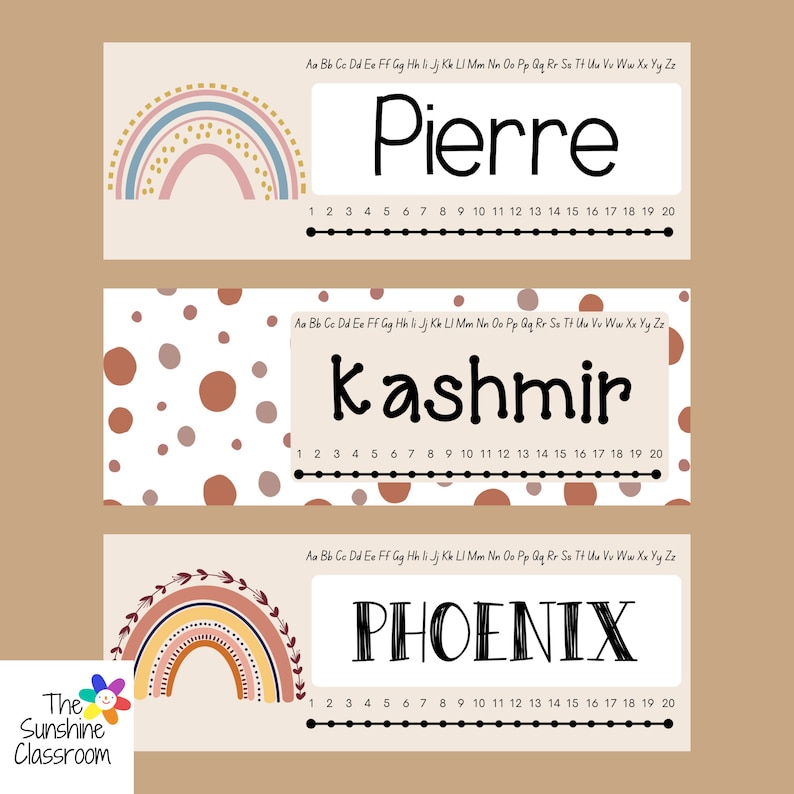 Earthy Boho Rainbow Student Desk Plates Classroom Name Decor Bright ...