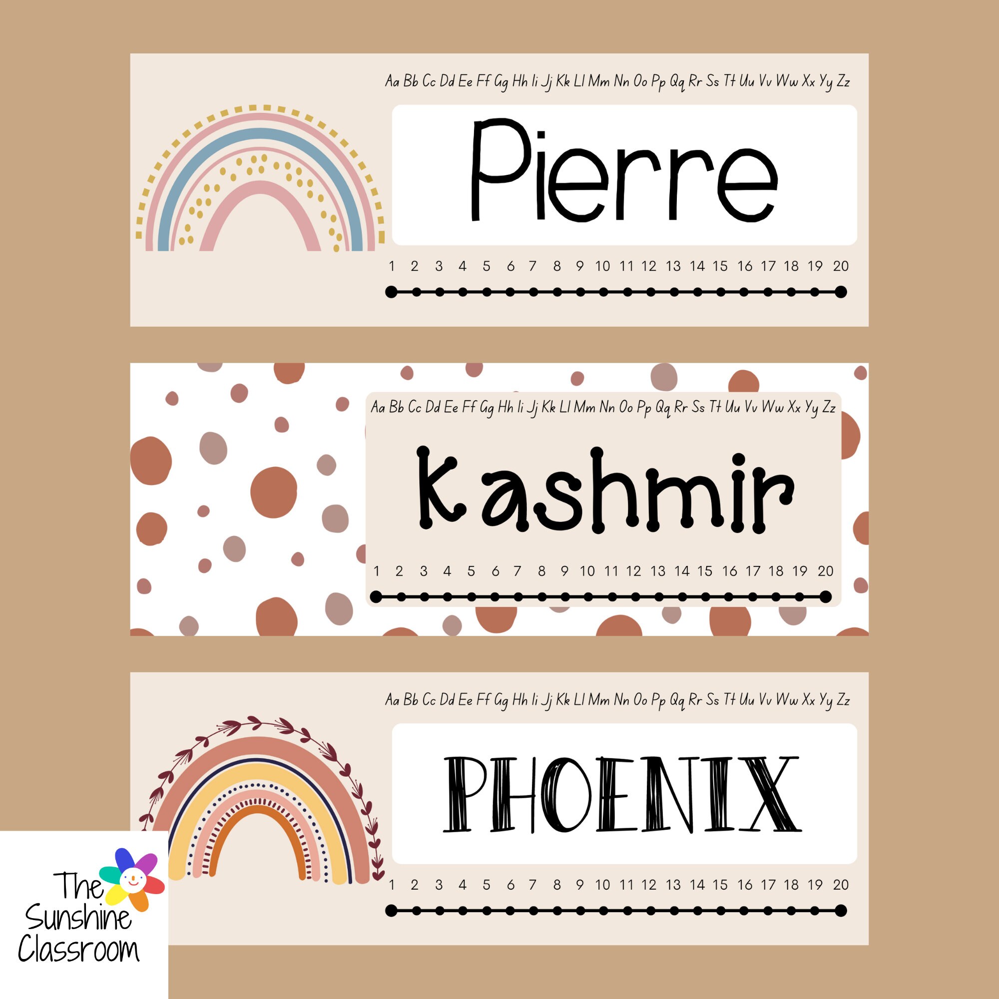 Earthy Boho Rainbow Student Desk Plates Classroom Name Decor Bright ...