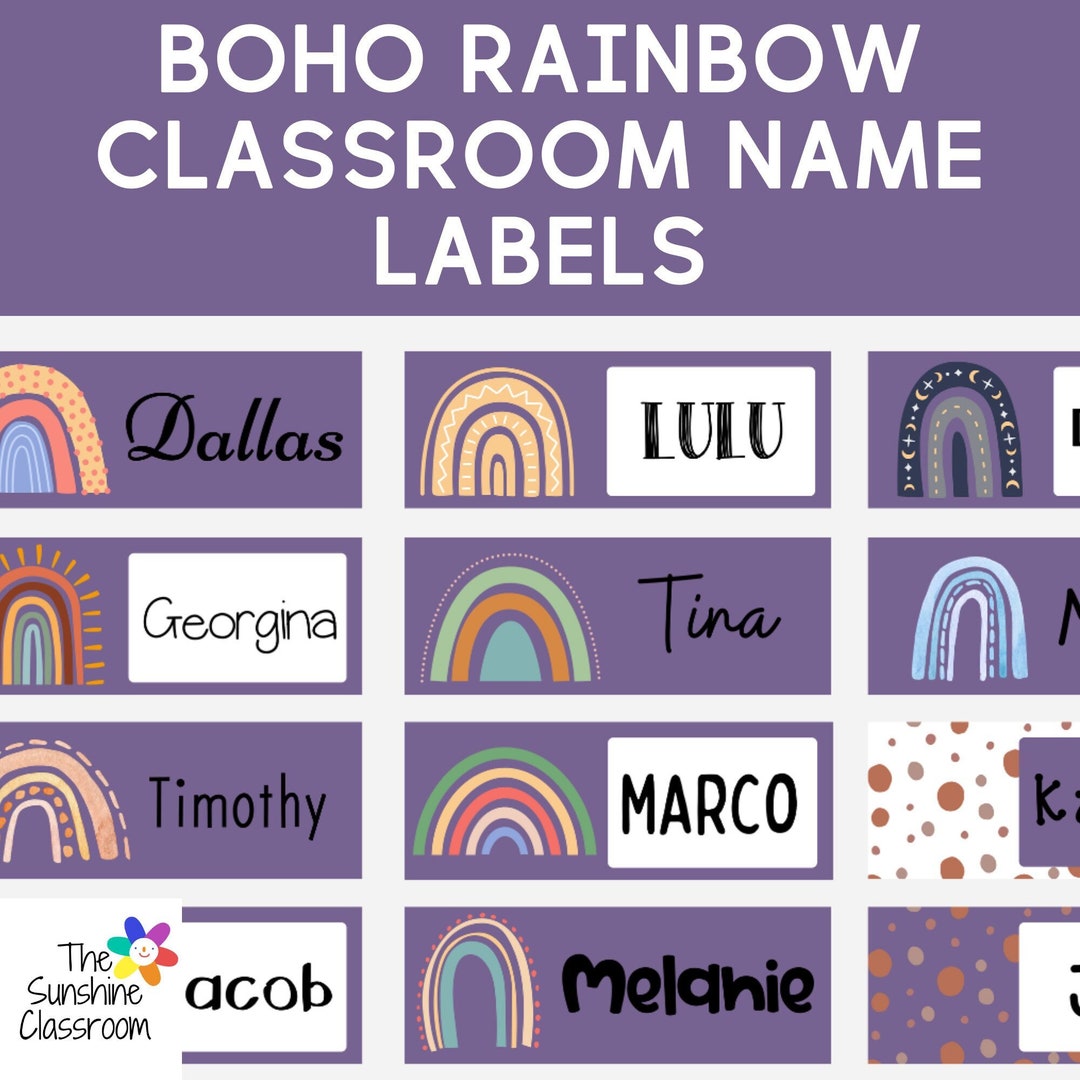 Earthy Boho Rainbow Student Desk Plates | Classroom Name | Decor ...