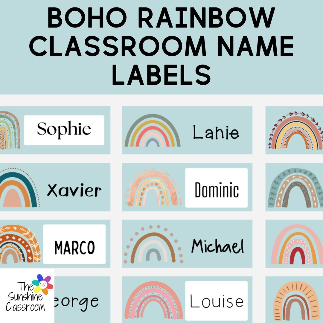 Earthy Boho Rainbow Student Desk Plates | Classroom Name | Decor ...