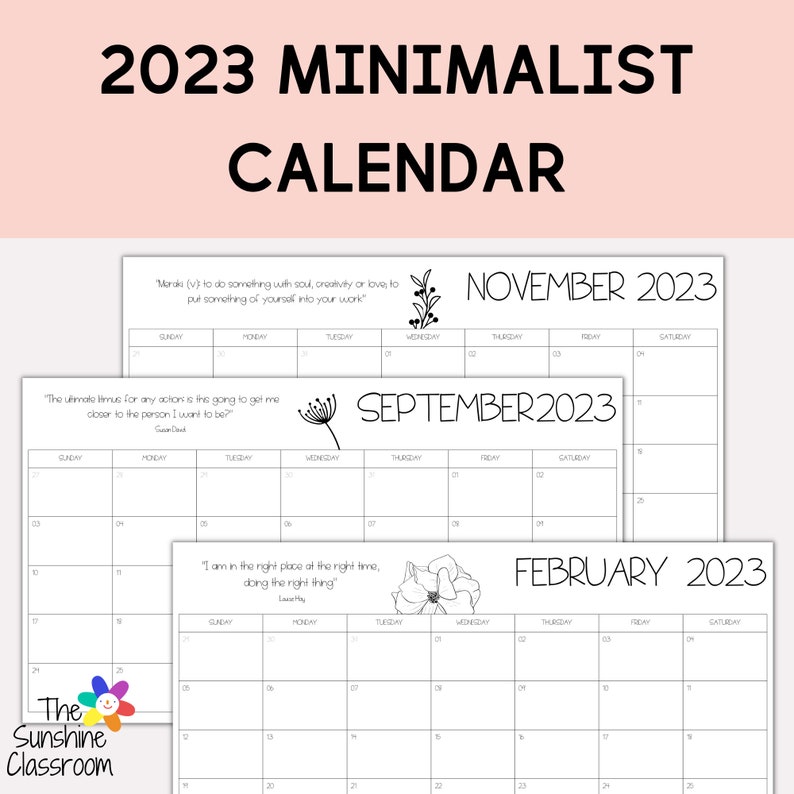 EDITABLE Minimalist 2023 Calendar Blank Affirmations Printable ...