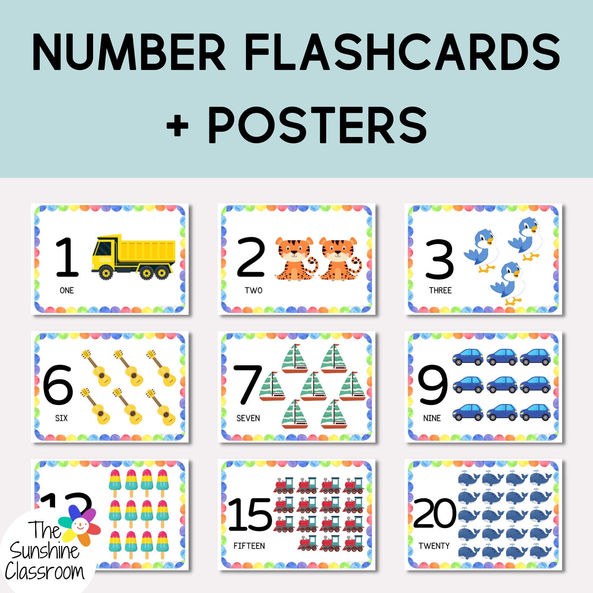 Number Flashcards, Counting Cards, Printable Number Flash Cards, Poster ...