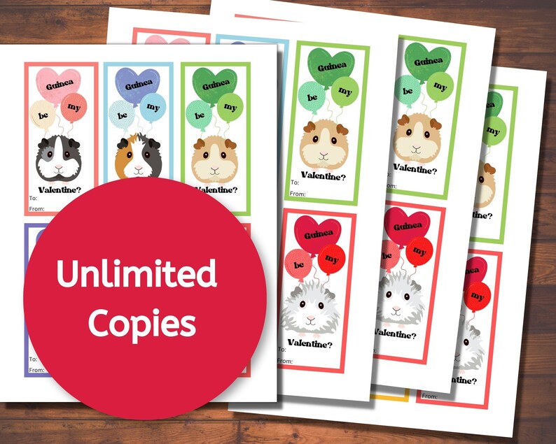 Cute Guinea Pig Valentines Printable, so Easy to Print at Home - Etsy