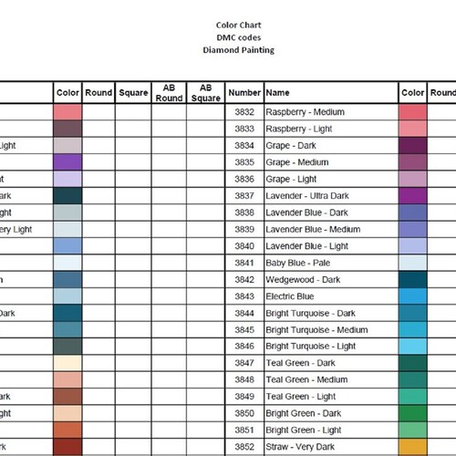 Diamond Painting Color Substitutes Chart Printable PDF - Etsy