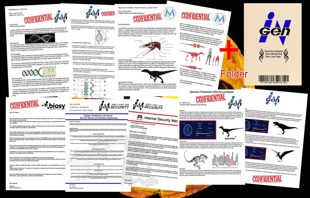 Jurassic Park / World Memo Data Field Reports Fax Infos Documents Ingen ...