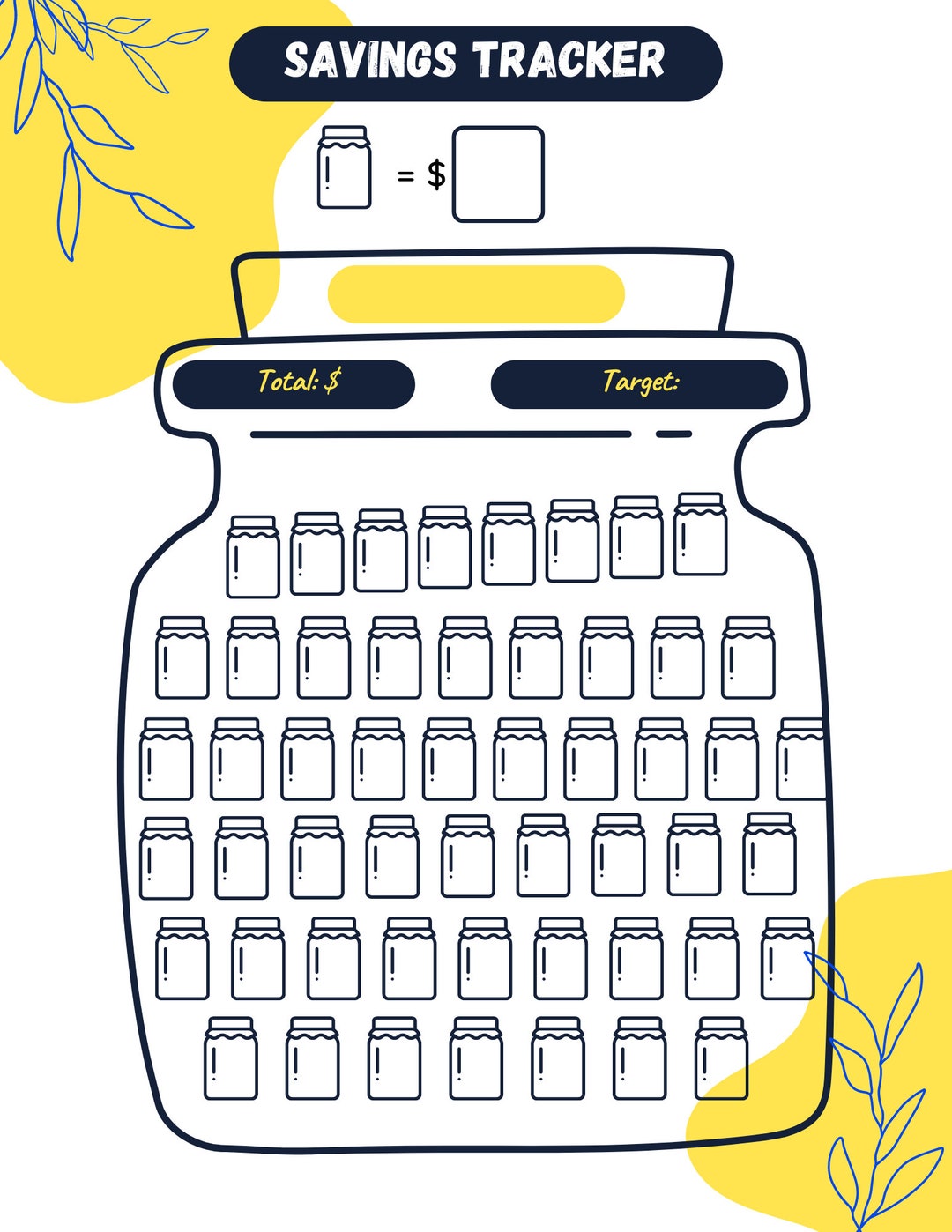 Digital Download Savings Tracker Cash Savings Savings Jar Instant ...
