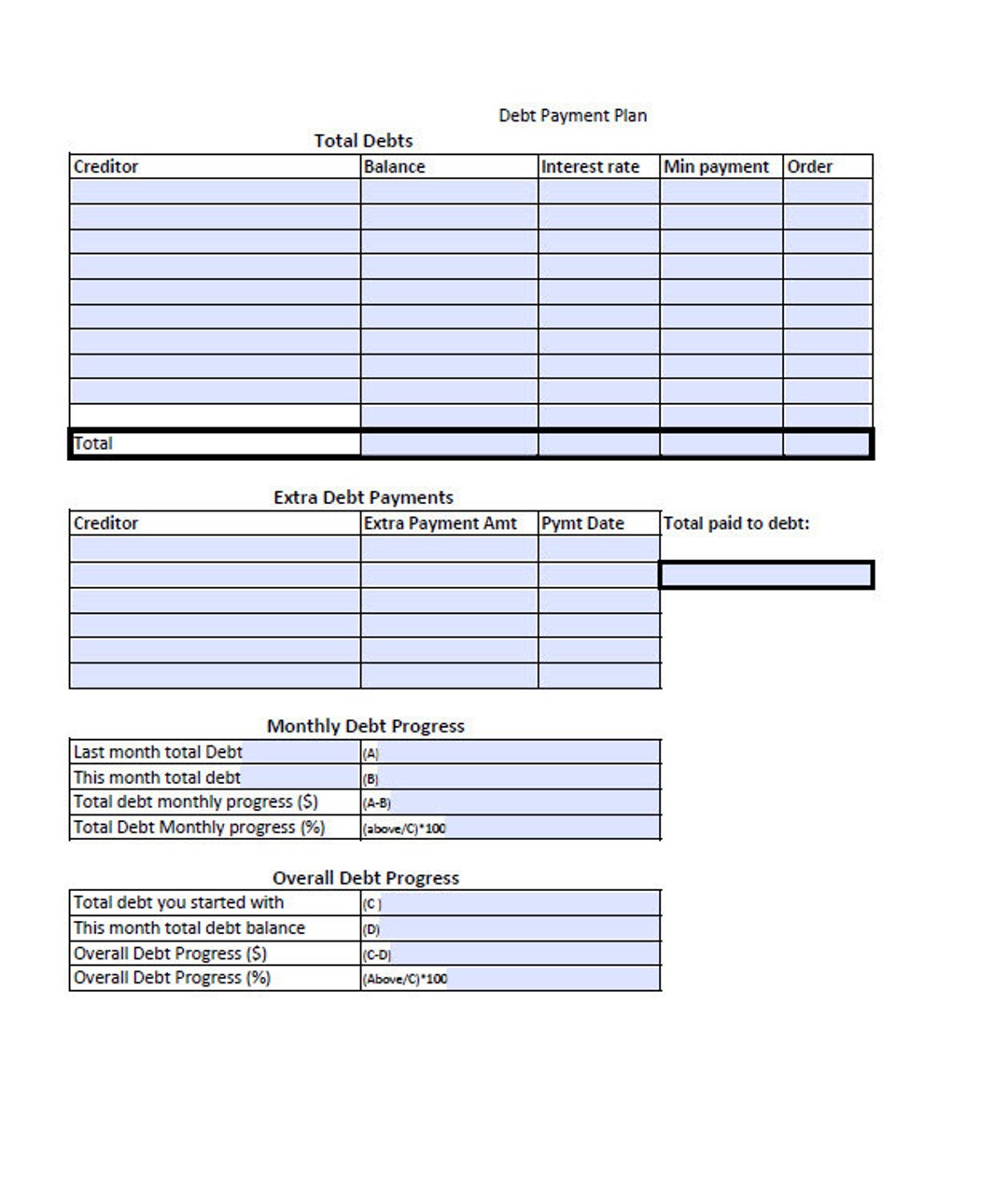 Fillable Monthly Debt Payment Plan | Fillable Planner | Monthly Debt ...