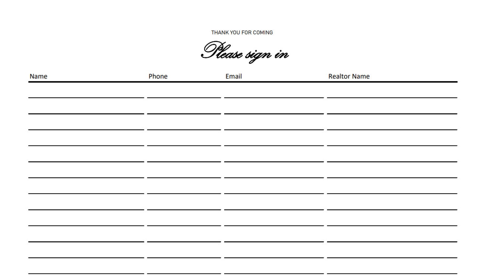 Open House Sign-in Sheet | Real Estate Marketing | Instant Download ...