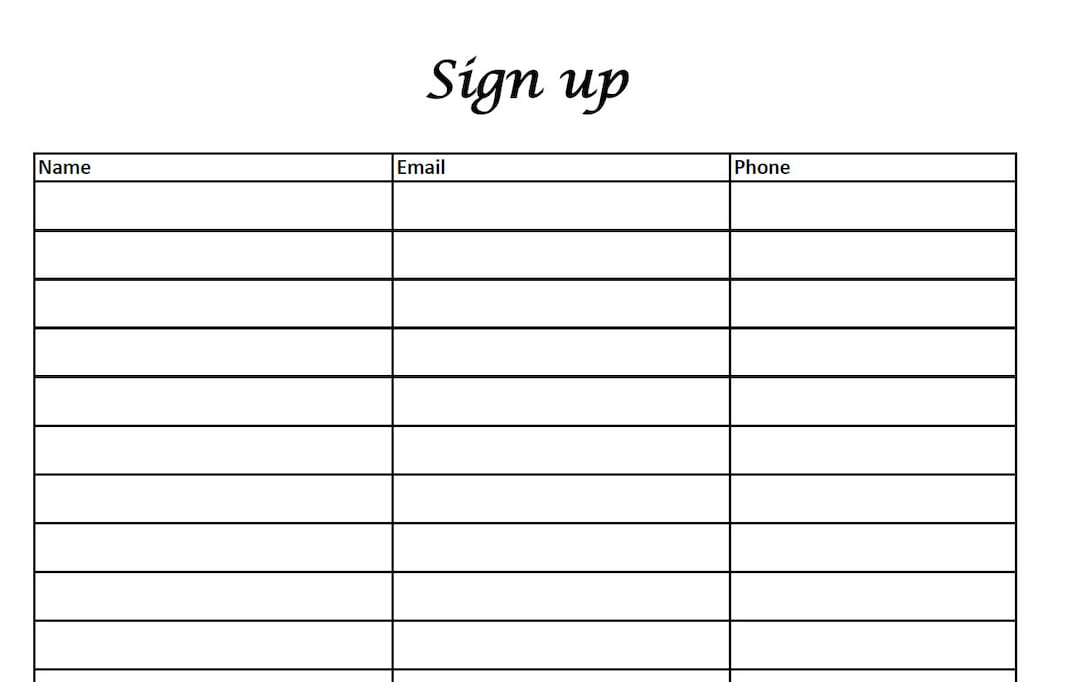 Simple Sign up Sheet | Sign-in | PDF | Instant Download - Etsy