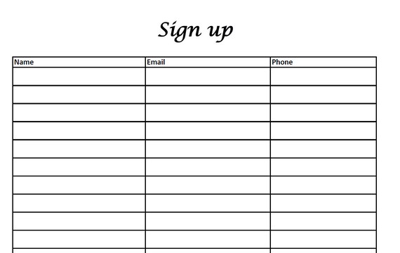 Simple Sign up Sheet Sign-in PDF Instant Download - Etsy