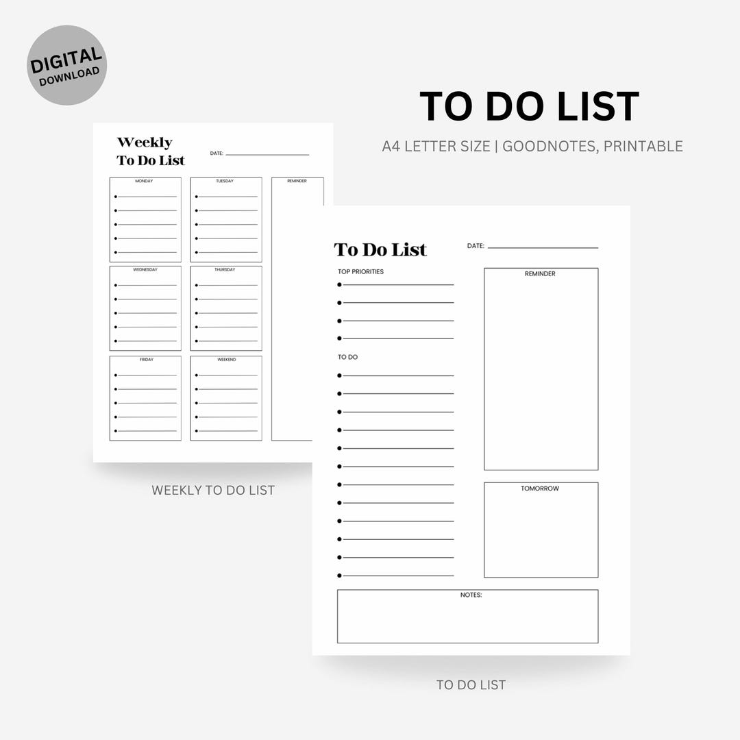 Minimal to Do List Template, Printable & Fillable PDF, A4 Letter Size ...