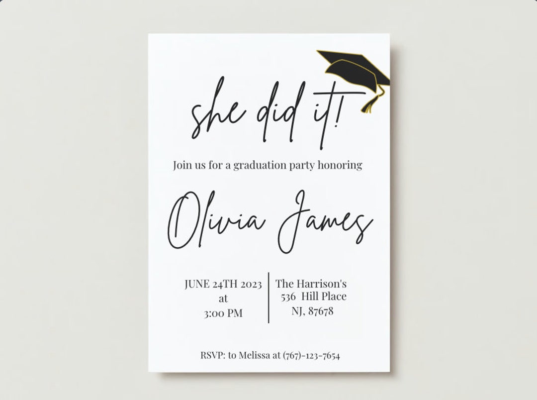 Graduation Invitation Card Template Editable, Editable Graduation ...