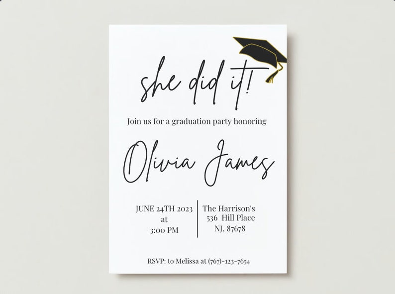 Graduation Invitation Card Template Editable, Editable Graduation ...