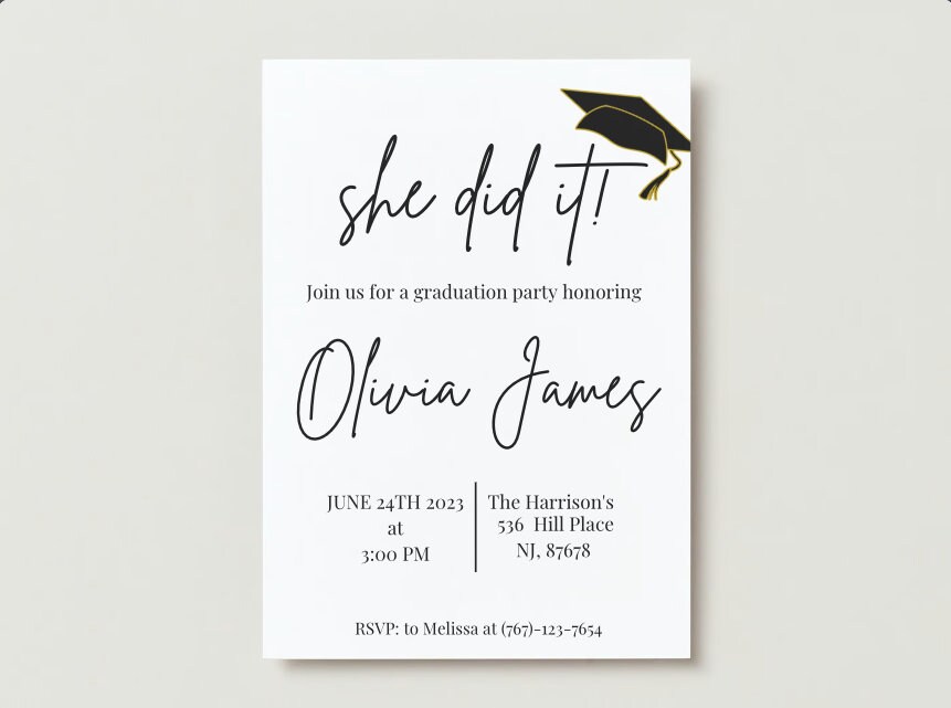 Graduation Invitation Card Template Editable, Editable Graduation ...