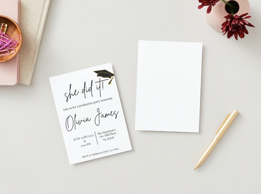 Graduation Invitation Card Template Editable, Editable Graduation ...