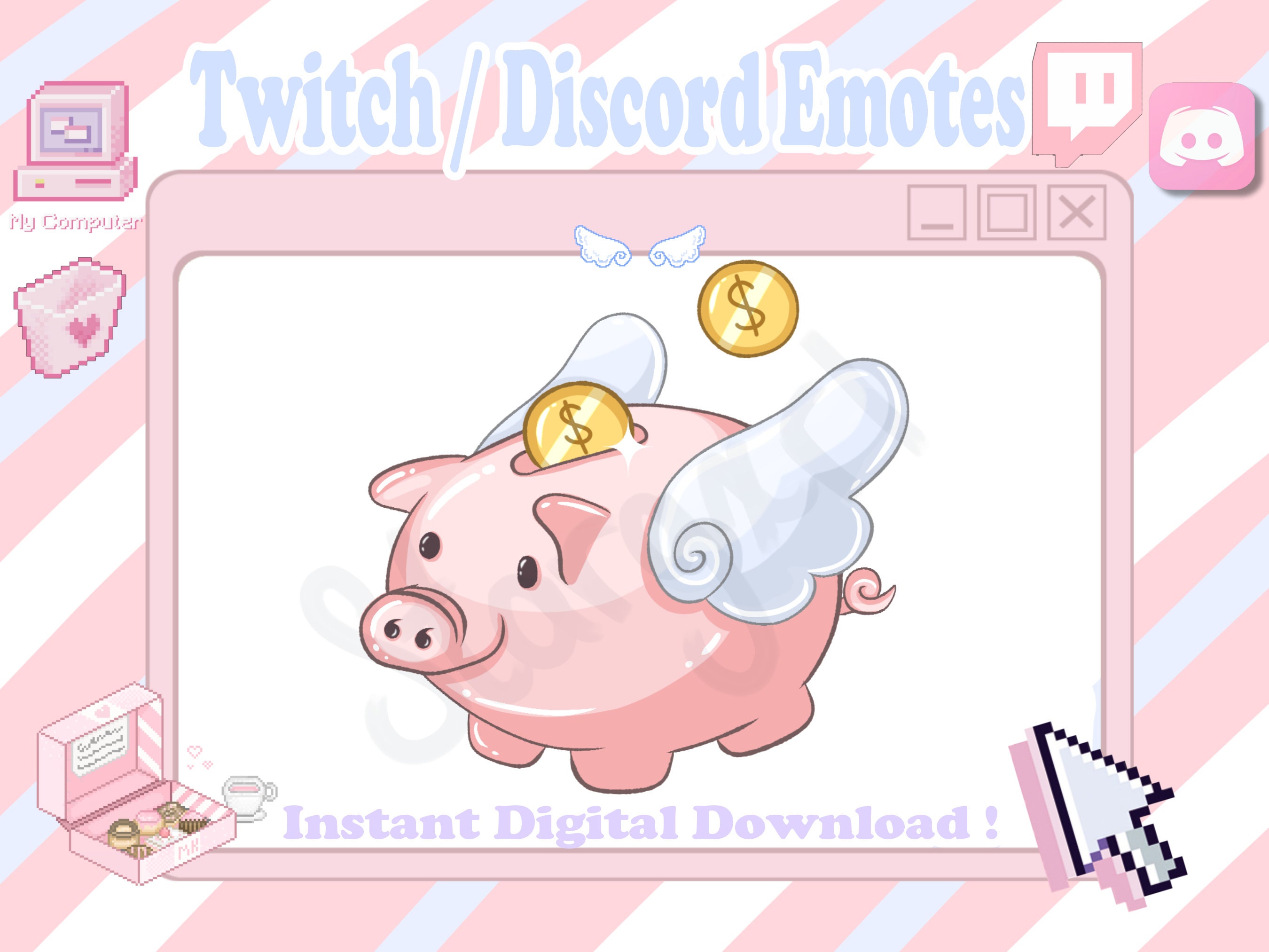 Pink Piggy Bank Money Twitch Emote for Donations / Donate Cute Pig ...