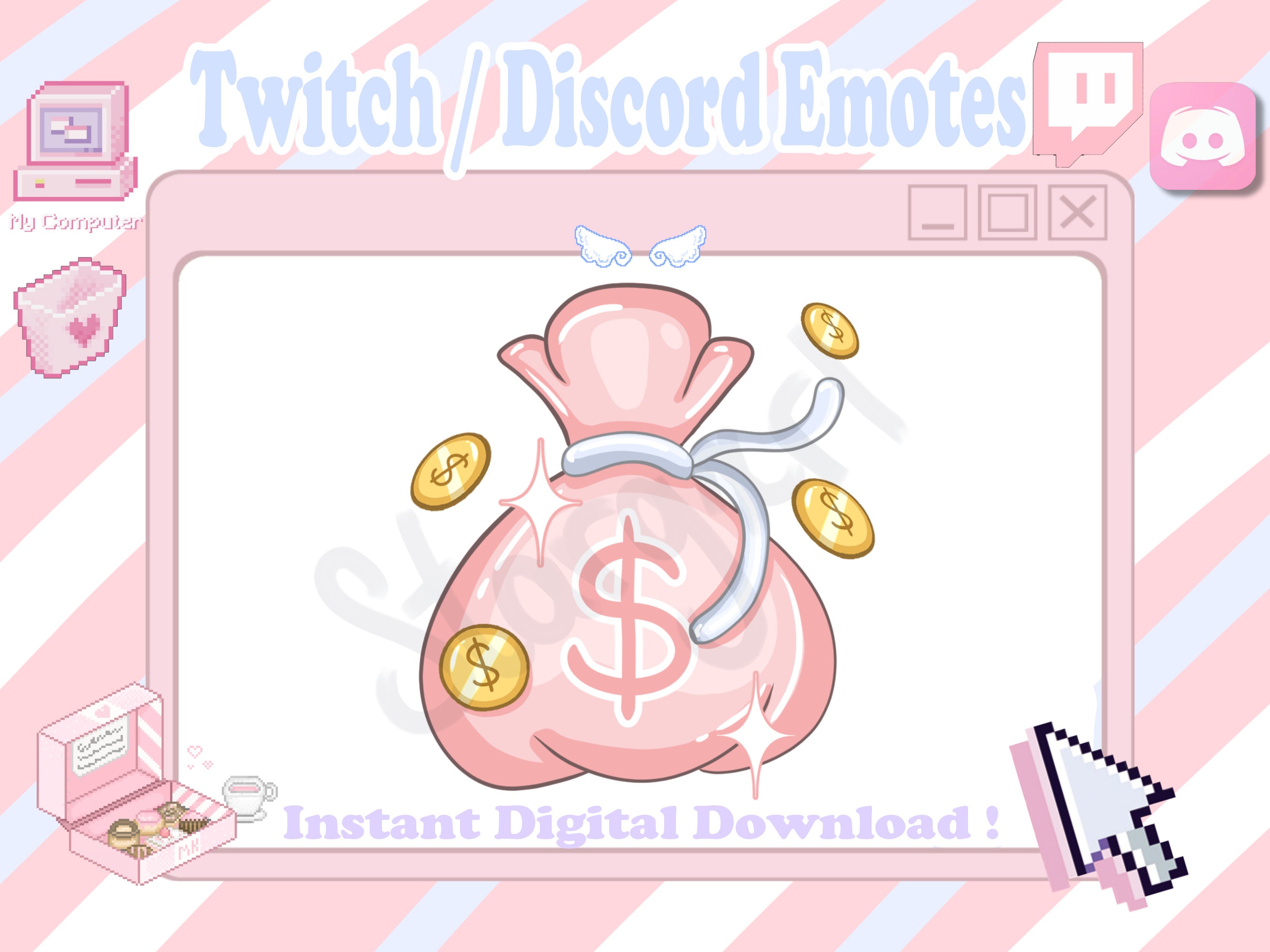 Pink Money Bag Twitch Emote for Donations / Donate Emote for Streamers ...