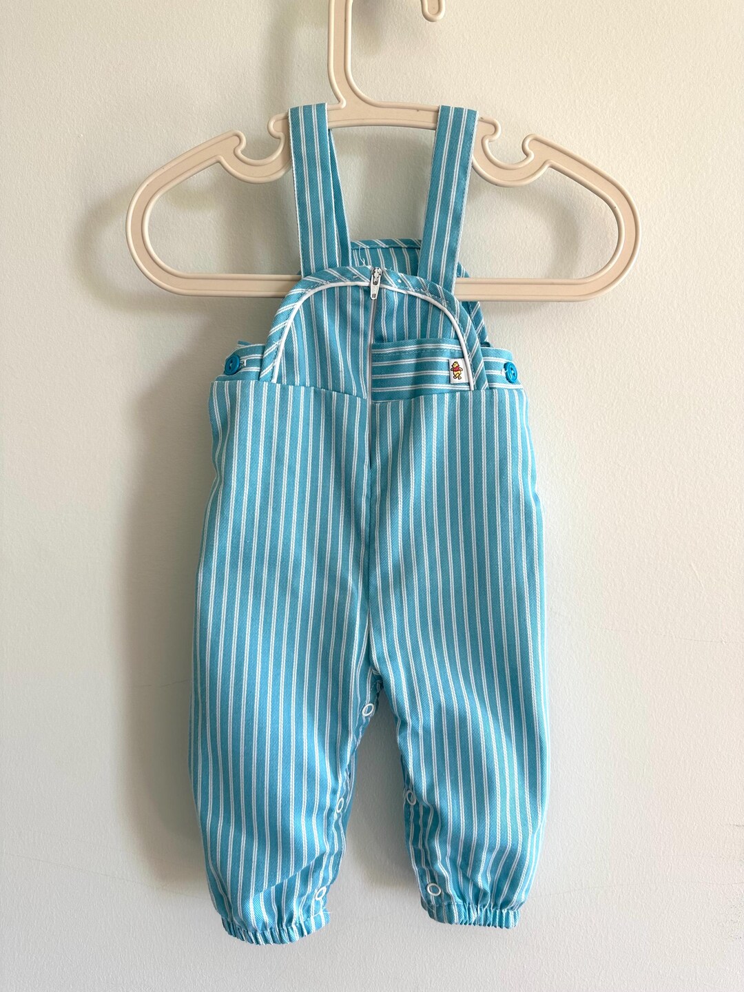 Vintage Sears Winnie the Pooh 3-6 Month Light Blue Striped Overalls ...