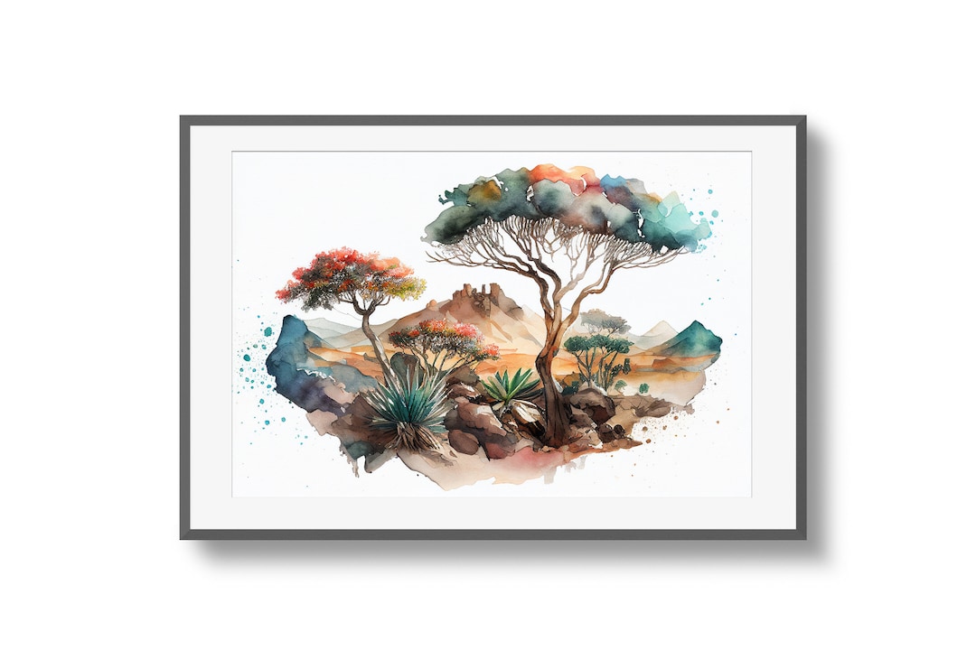 Socotra Island Landscape, Printable Watercolor Art, Scenic Art, Digital ...