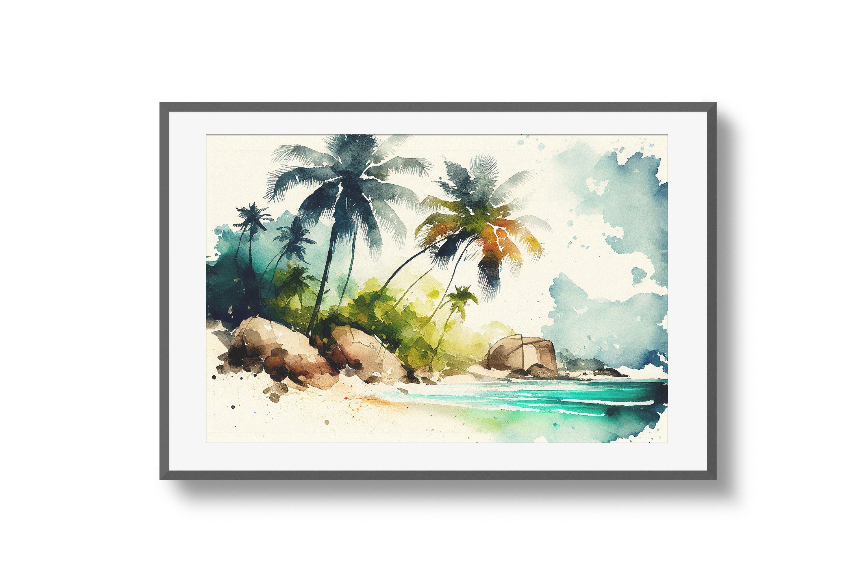 Seychelles Beach Watercolor, Printable Watercolor Art, Beach Art ...