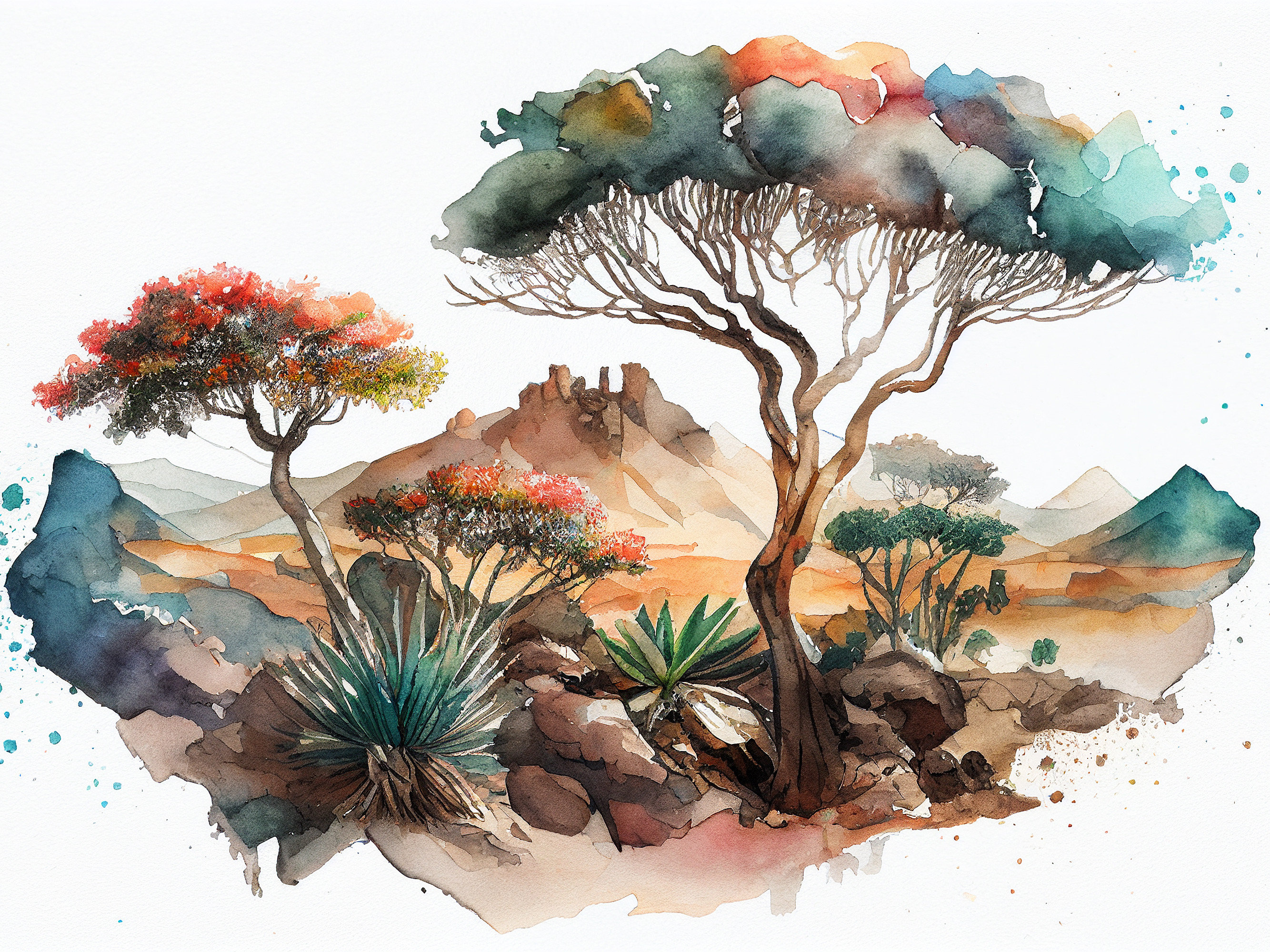Socotra Island Landscape, Printable Watercolor Art, Scenic Art, Digital ...