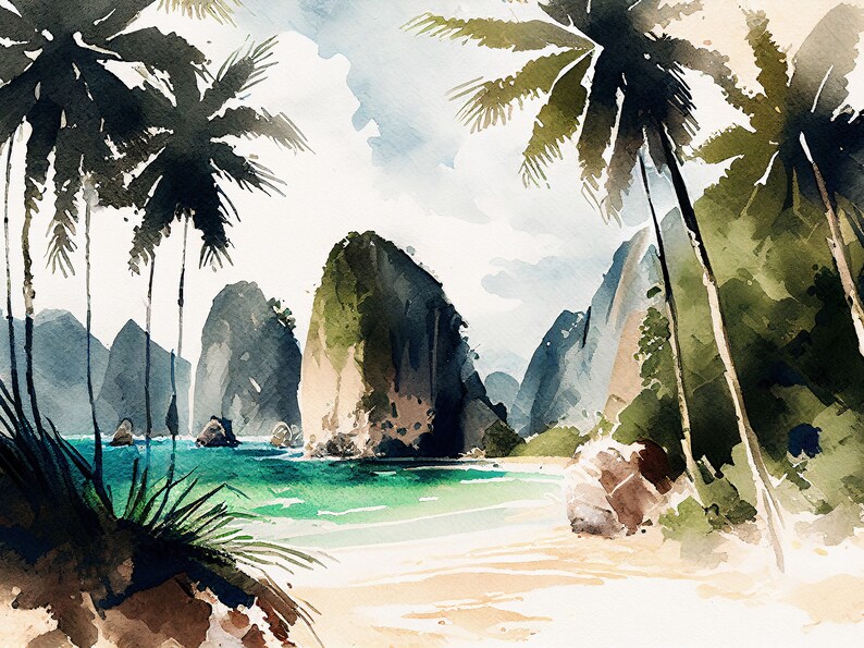 Palawan Landscape, Printable Watercolor Painting, Beachscape Art ...