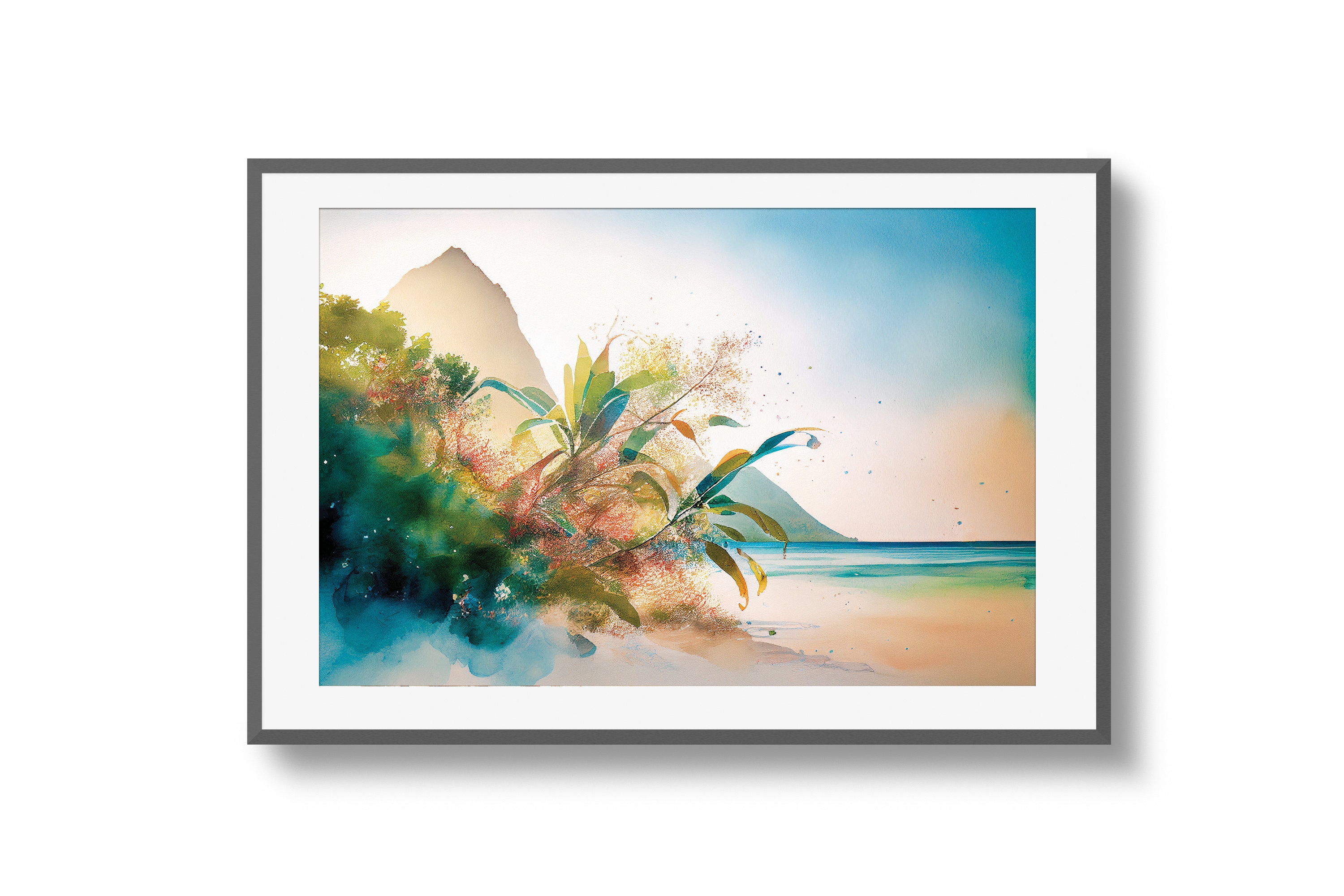 St Lucia Beachscape, Printable Watercolor Art, Caribbean Art, Digital ...