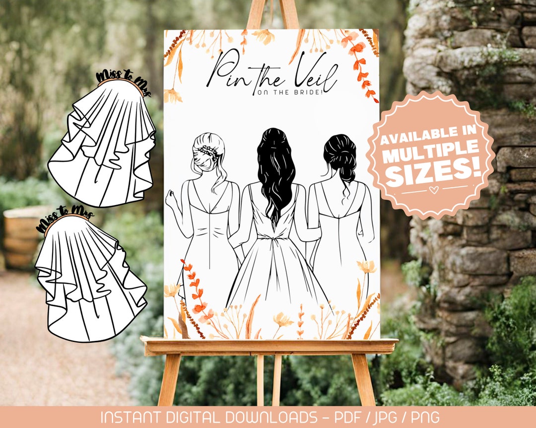 Bridal Shower Game Pin the Veil on the Bride, Fun Hens Night Activity ...