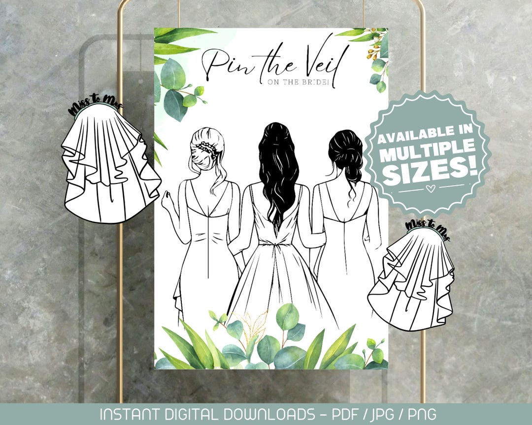 Pin the Veil Bridal Shower Game: Green Nature Design (digital Download ...