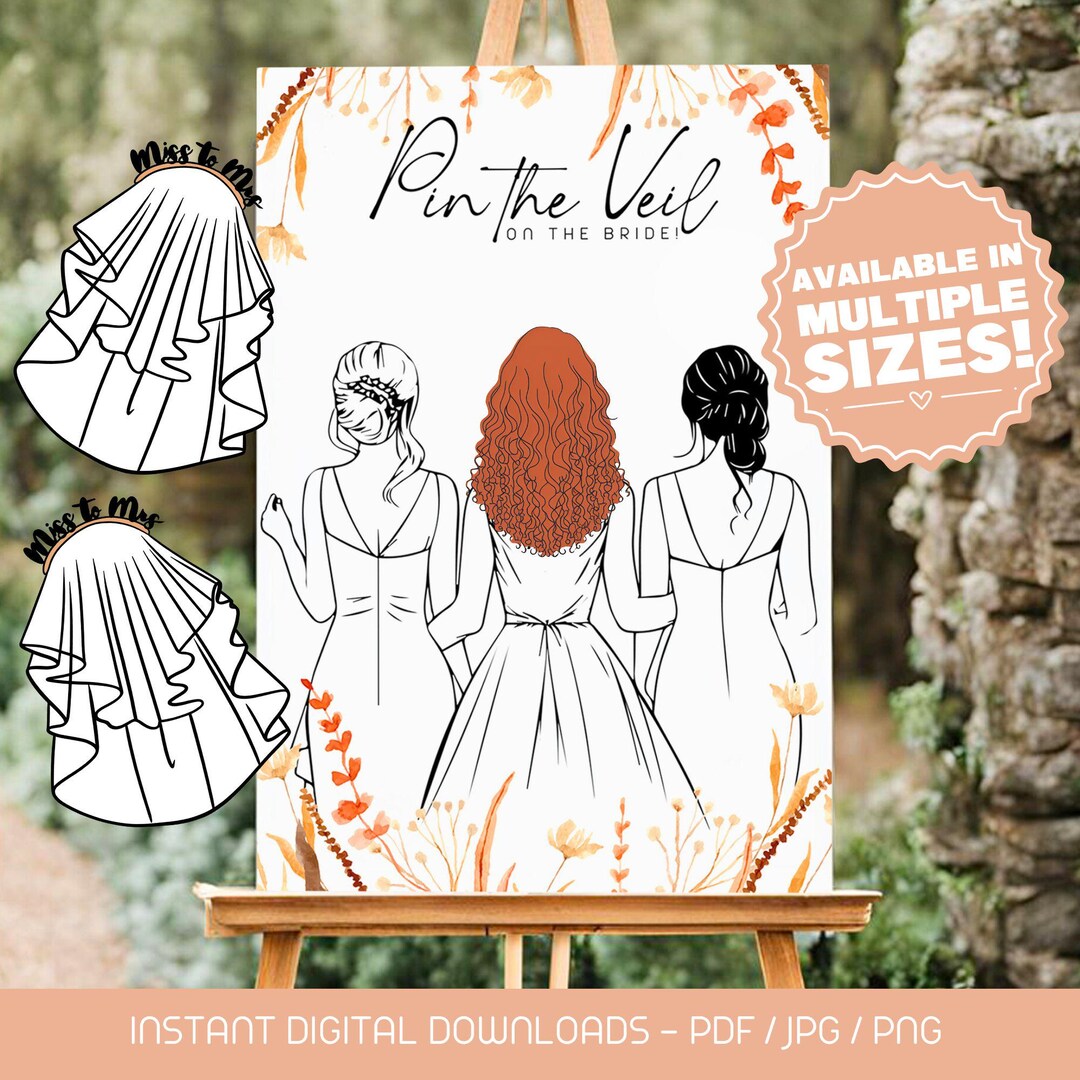 Pin the Veil Bridal Shower Game: Red Head Bride (digital Download) - Etsy