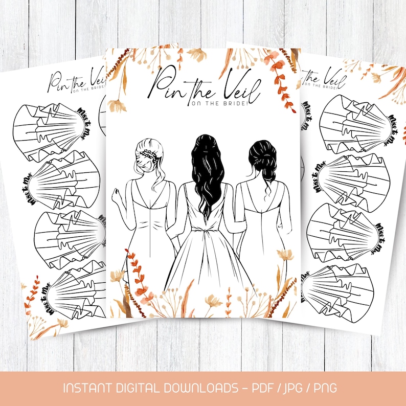 Bridal Shower Game - Pin the Veil on the Bride, Fun Hens Night Activity ...