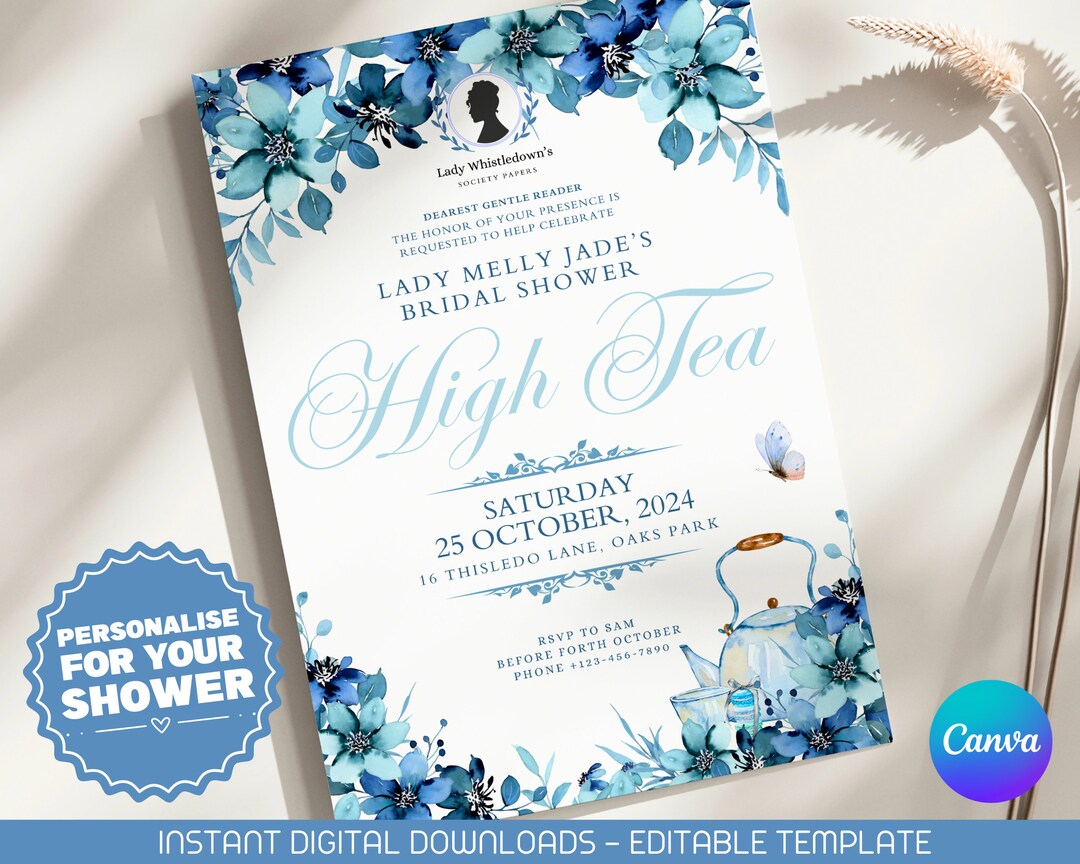 Bridal Shower Invite Bridgerton Style, Regency Theme High Tea Elegant ...
