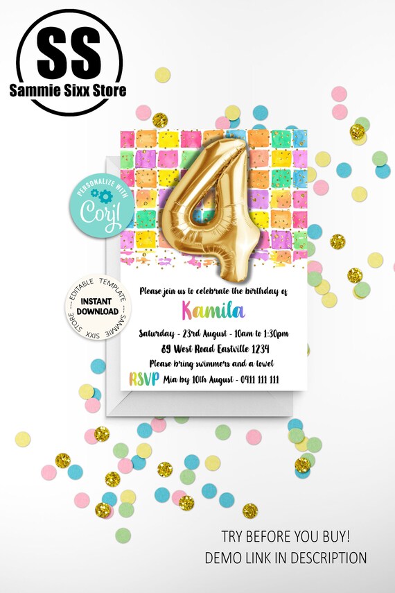 Invitations Purple and Gold Glitter Confetti Invitation 48 Hour Turn ...