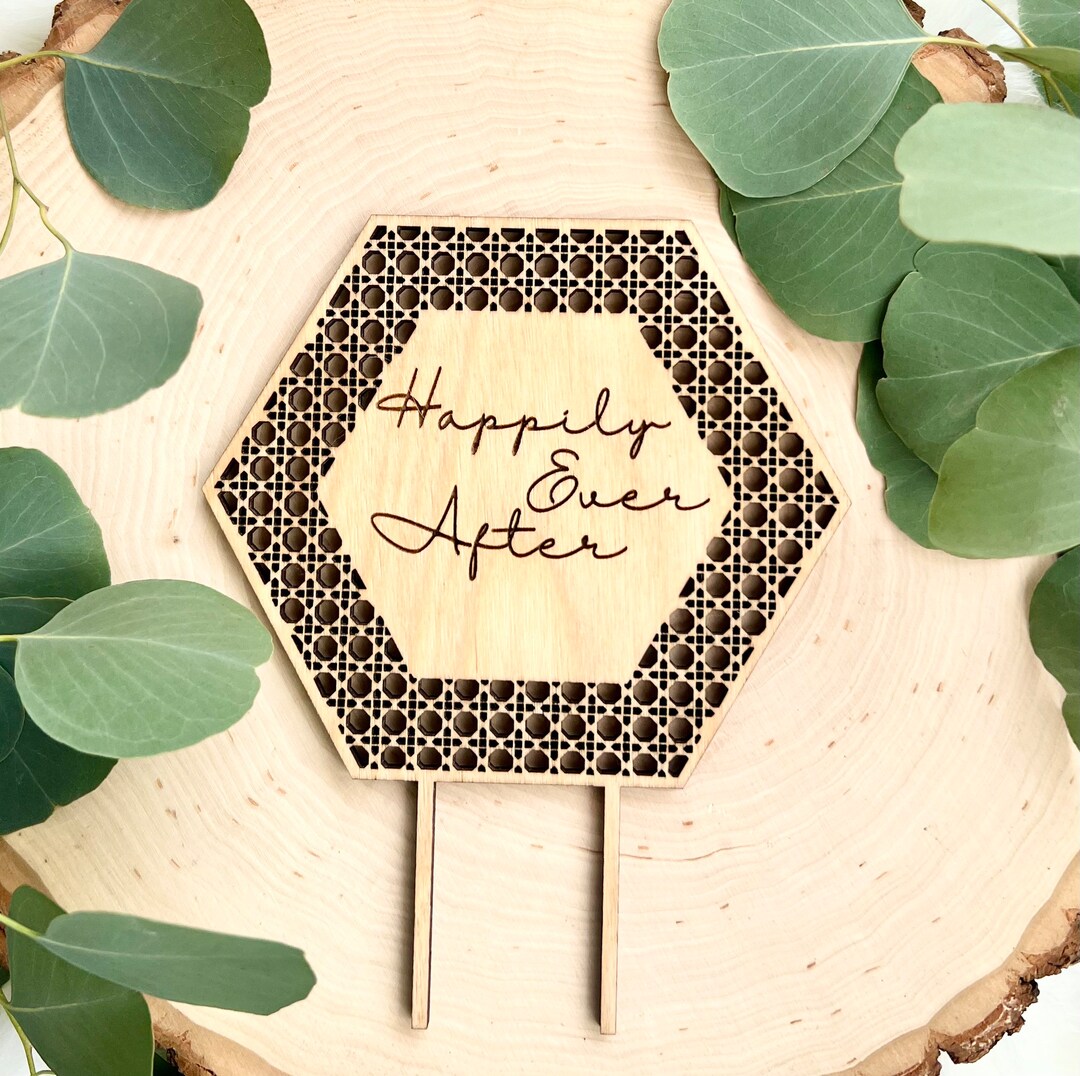 Rattan/ Cane Wedding Cake Topper, for Bride and Groom, Happily Ever ...