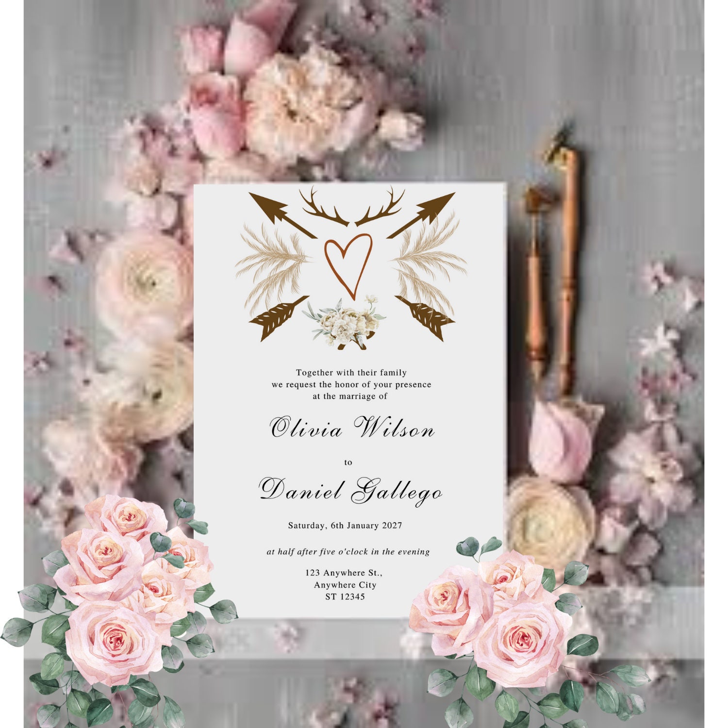 Rustic Deer Hunting Wedding Invitation Template Set, Hunting Wedding ...
