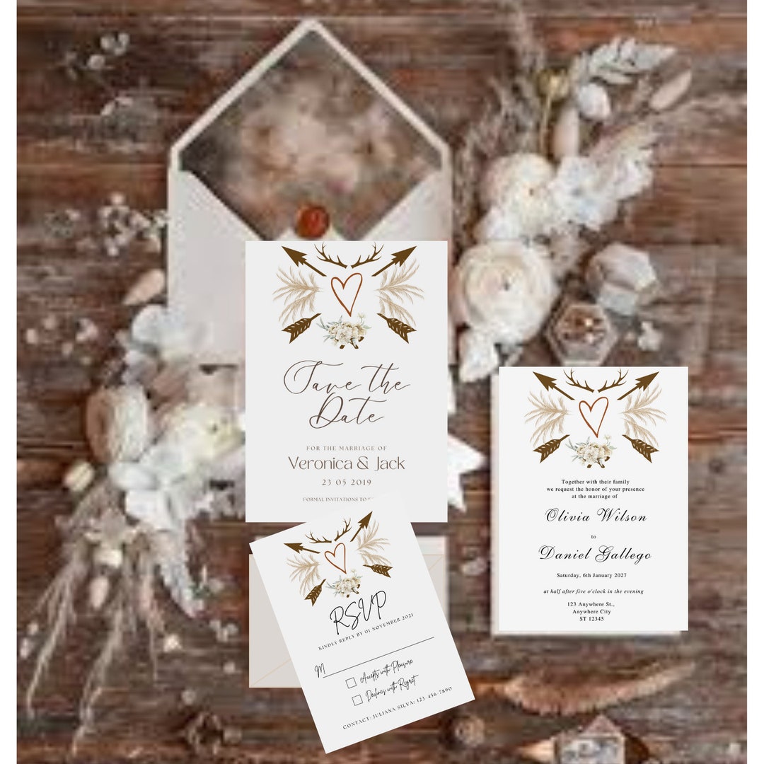 Rustic Deer Hunting Wedding Invitation Template Set, Hunting Wedding ...