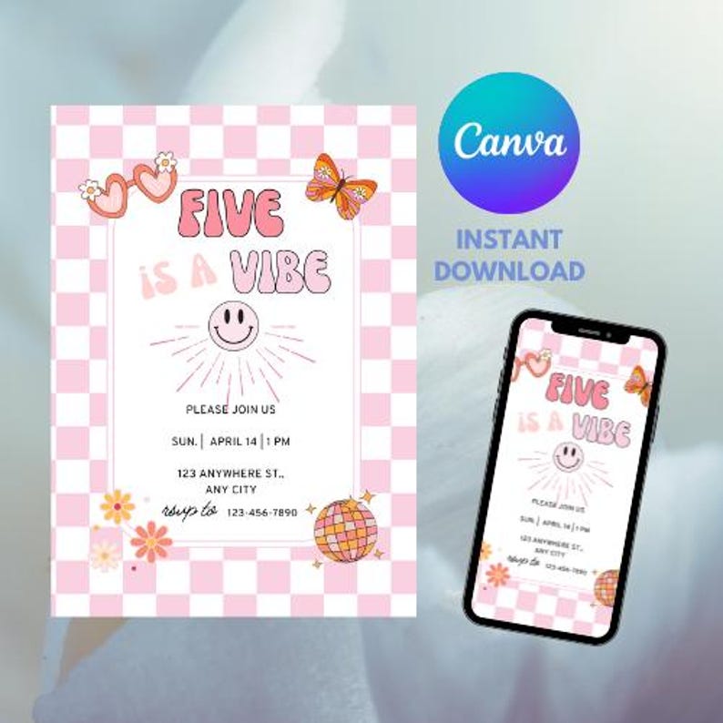 Fifth Birthday Invitation, Five is a Vibe Party, 5-year-old Party ...