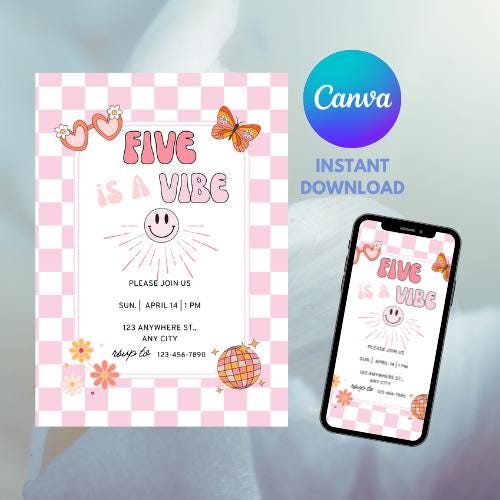 Fifth Birthday Invitation, Five is a Vibe Party, 5-year-old Party ...