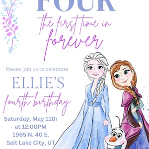 Frozen Birthday Party Invitation, Elsa Birthday Party, Fourth Birthday ...