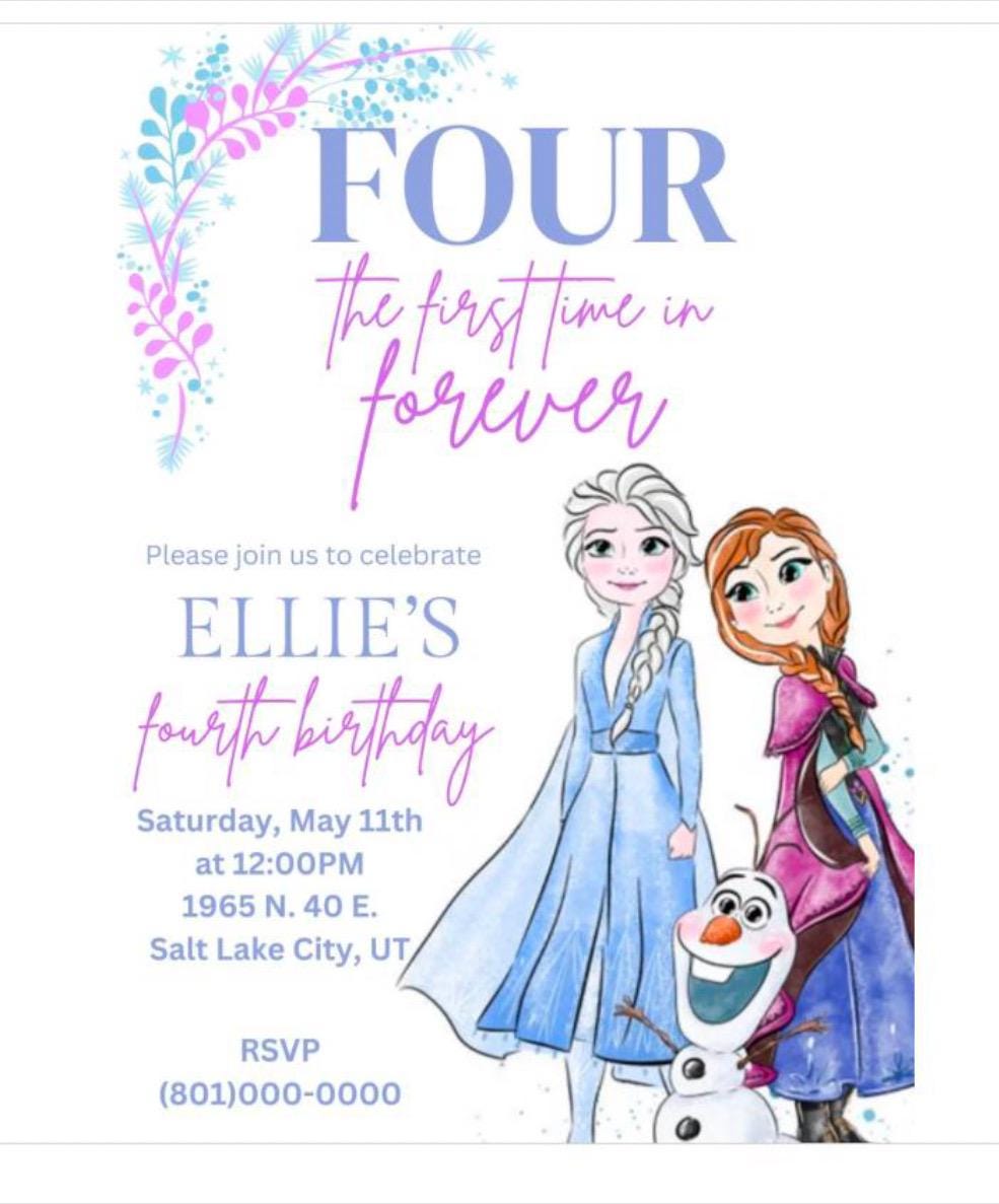 Frozen Birthday Party Invitation, Elsa Birthday Party, Fourth Birthday ...
