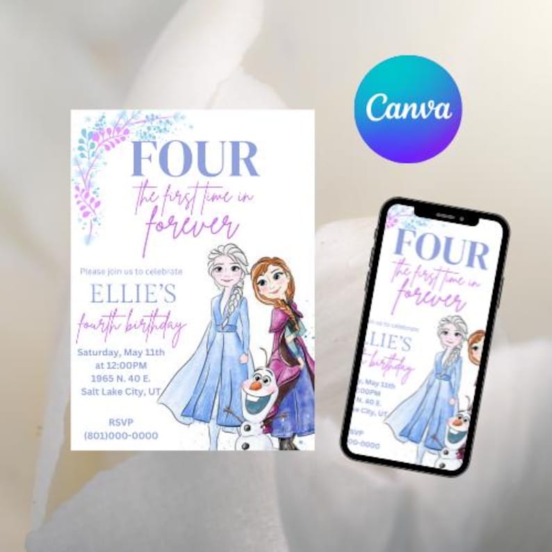 Frozen Birthday Party Invitation, Elsa Birthday Party, Fourth Birthday ...