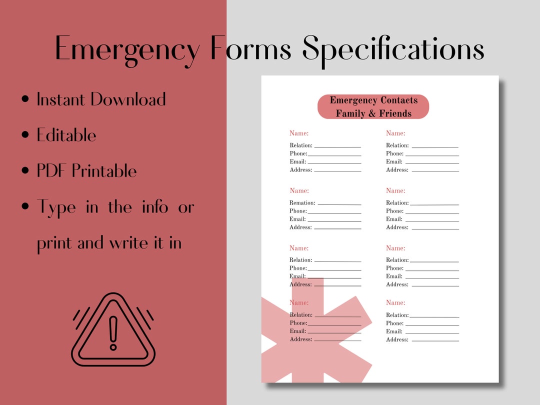 Editable Emergency Contact Sheet PDF, Emergency Contact List, Important ...