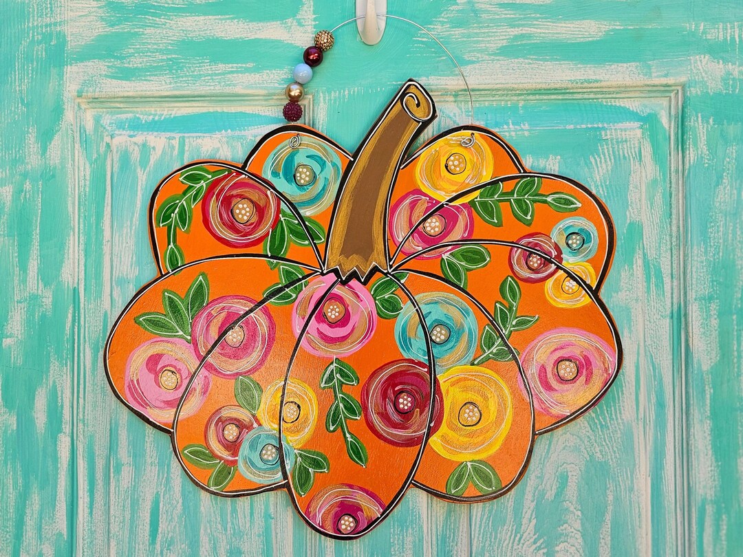 Pumpkin Door Hanger, Fall Wreath, Floral Pumpkin Decor, Fall Decor ...