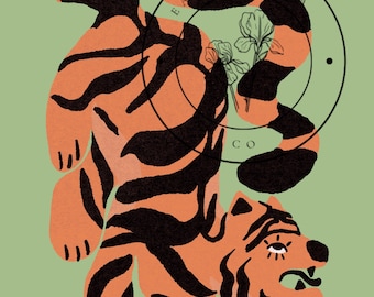 Illustrated Tiger Face Digital Art, Animal Illustration Print ...