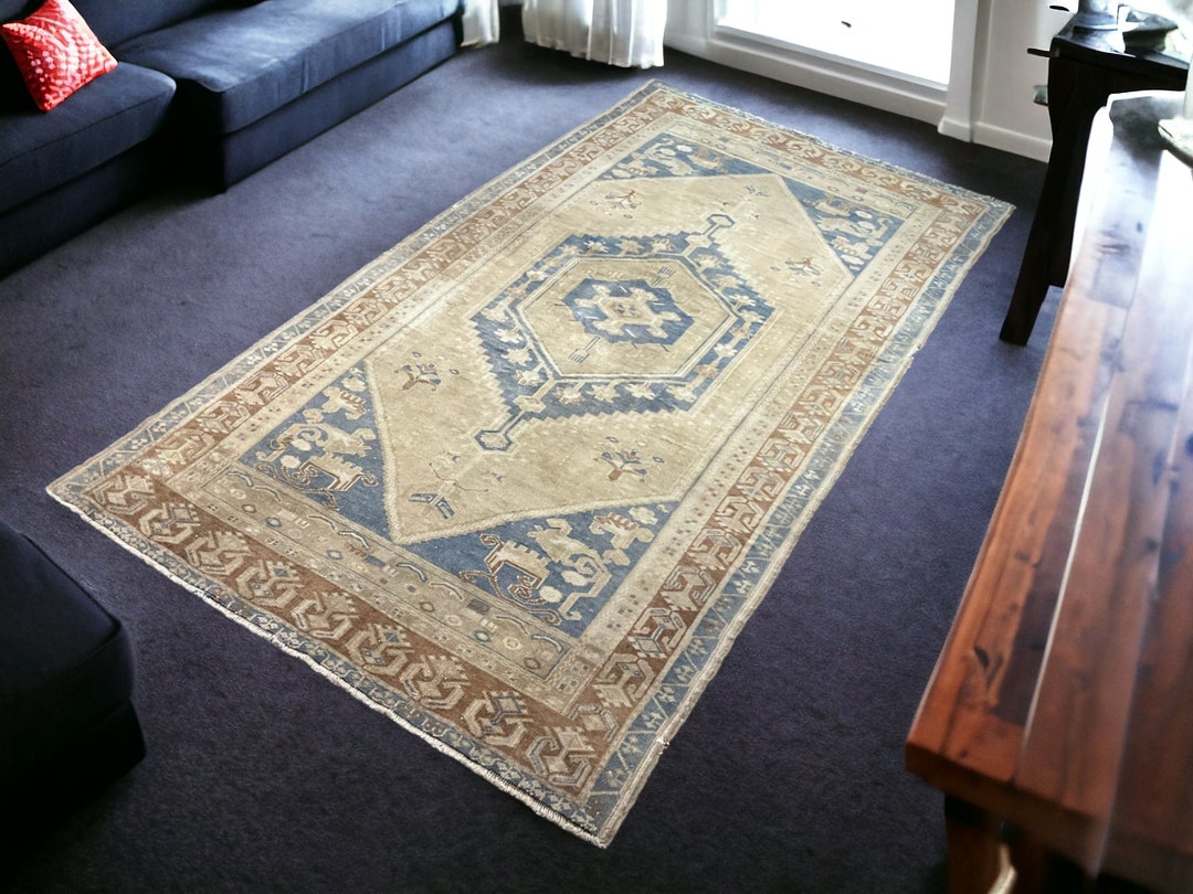 4x7,rug,oushak Rug,vintage Rug,brown Blue Rug,turkish Rug,hanmade Rug ...