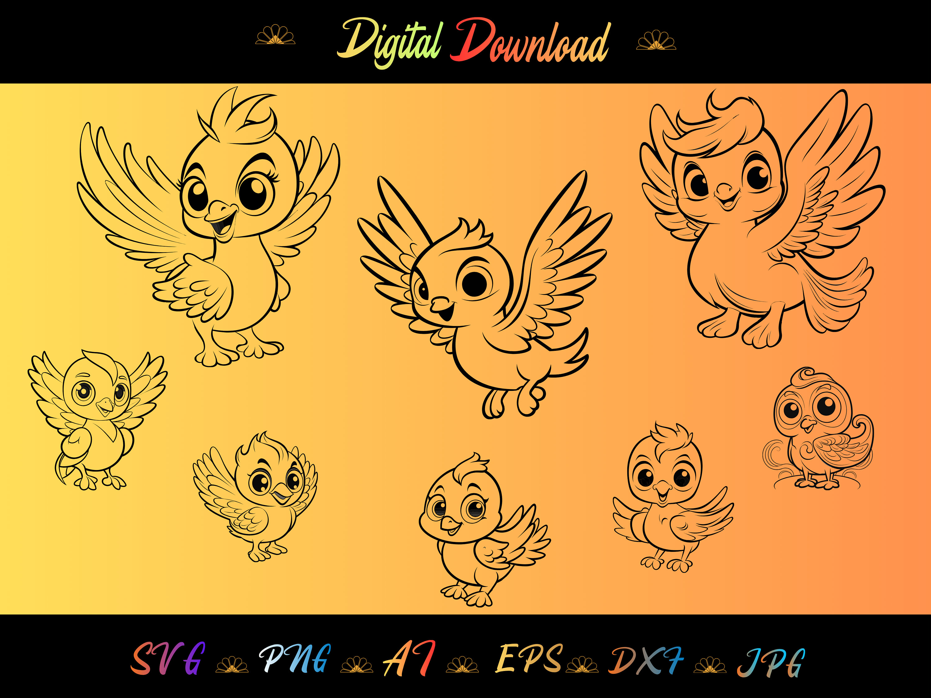 Birds Coloring Pages Birds SVG Bundle Birds Png File Birds - Etsy