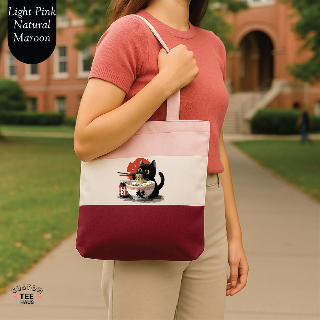 Black Cat Eating Ramen Tote Bag, Black Cat Tote, Everyday Bags ...