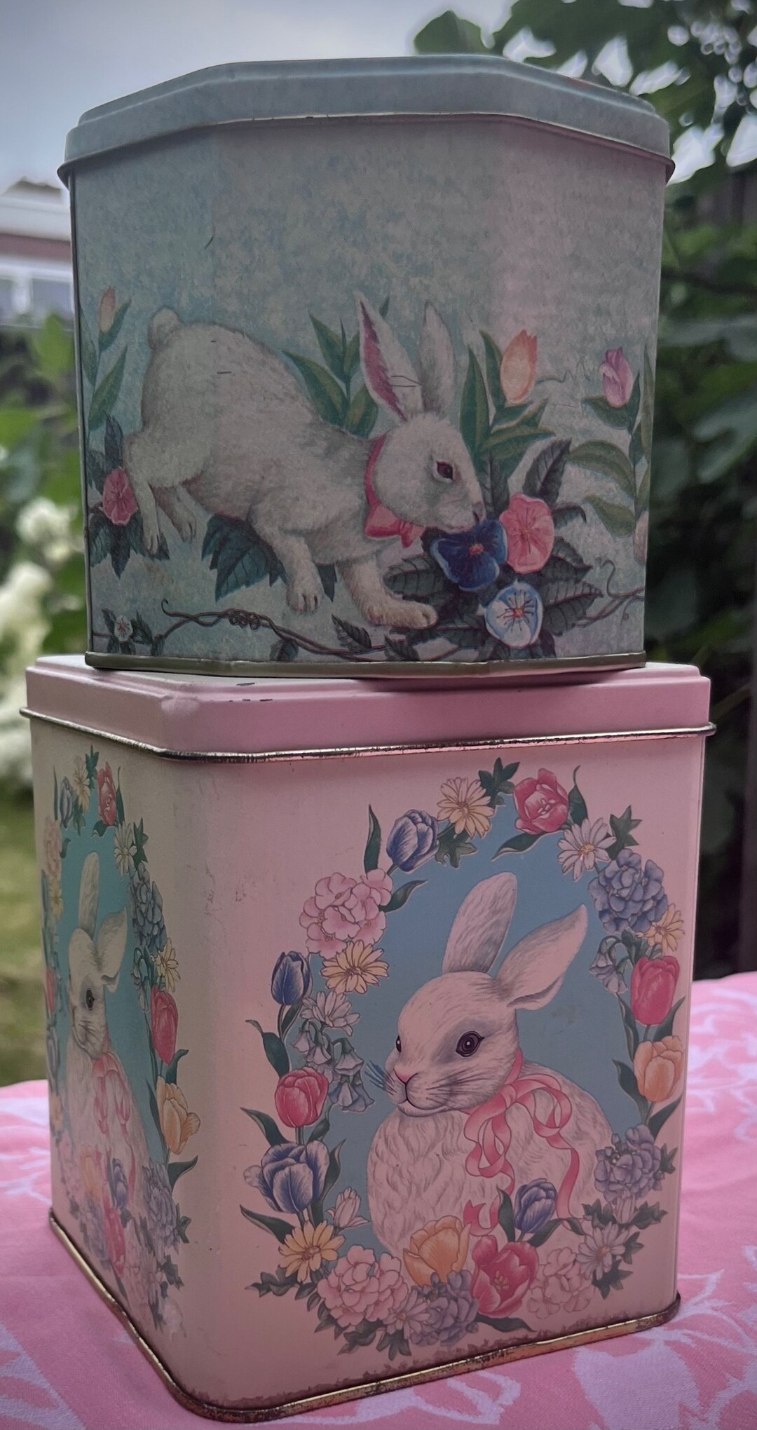 Lovely Vintage Tin Can Pastel Sweet Rabbits Set of Two - Etsy